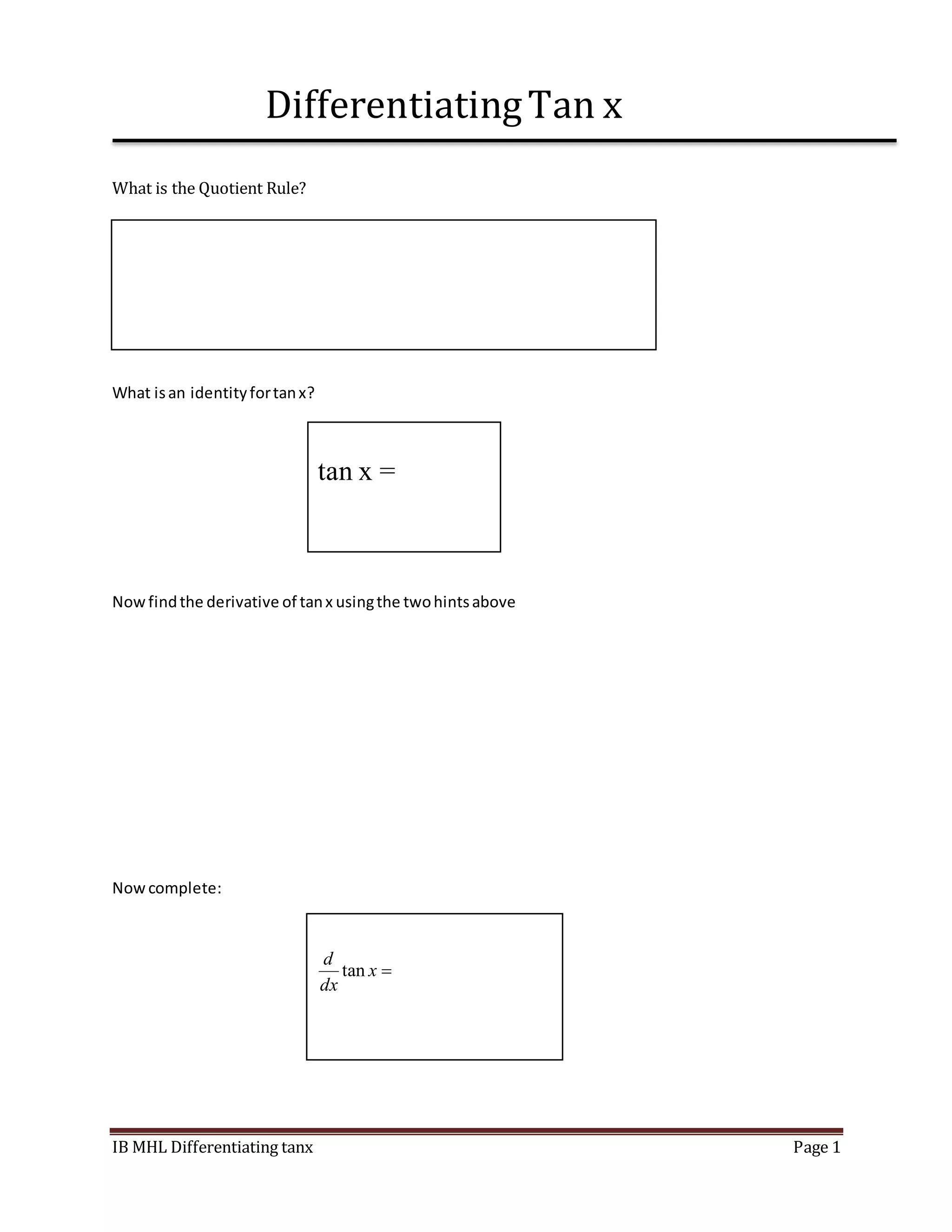 Differentiating tan x | PDF
