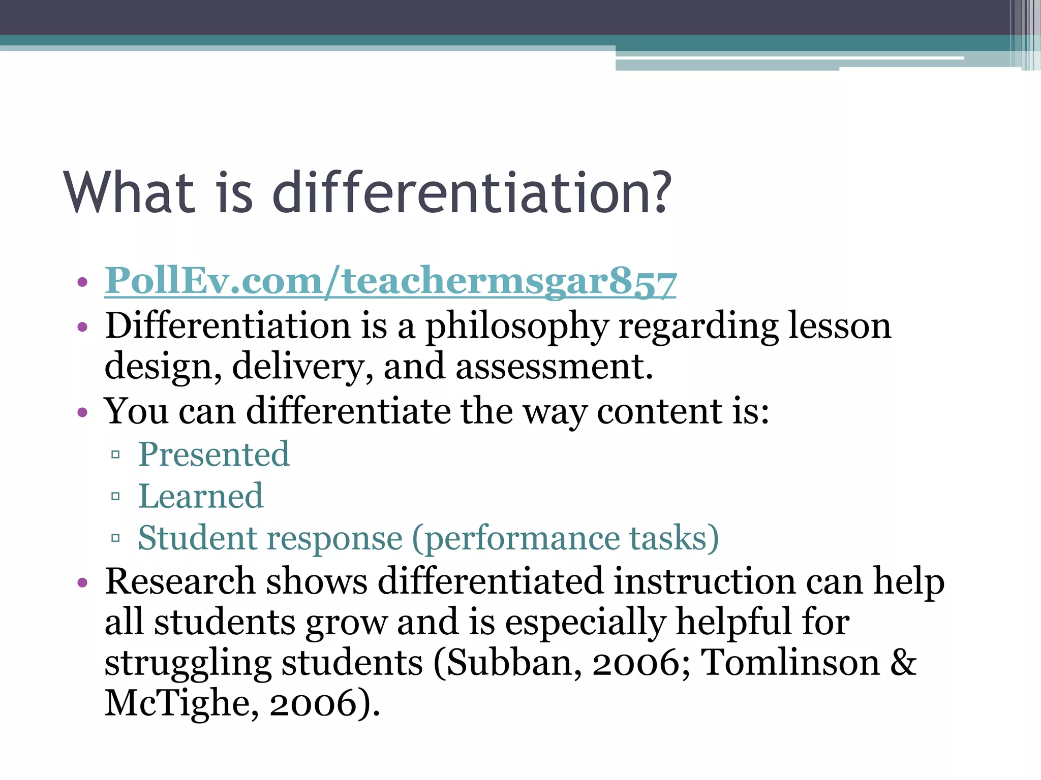 Differentiation- A School-Wide program | PPTX | Educational Assessment | Education