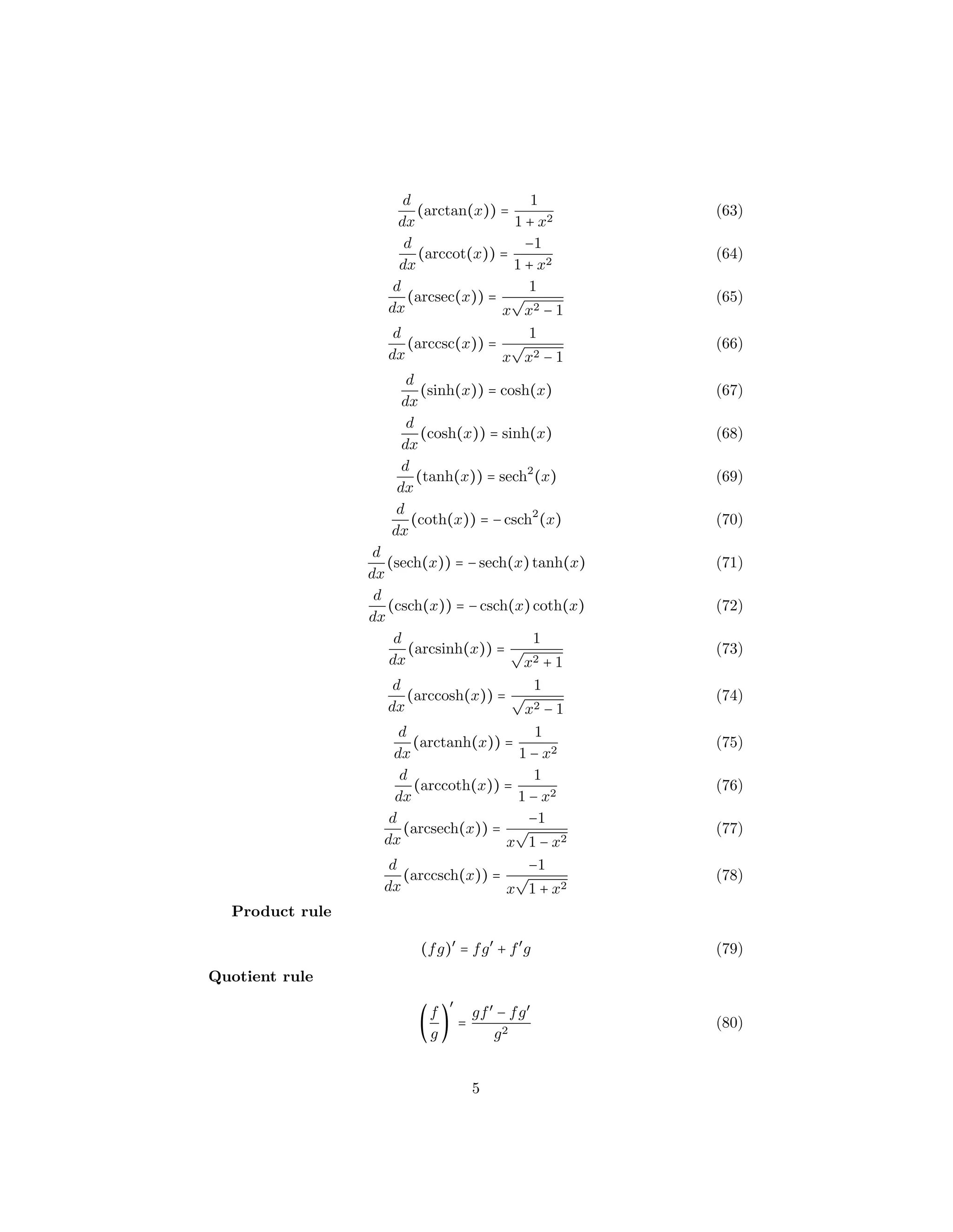 Summary Of Important Laws Of Differentiation And Integration | PDF