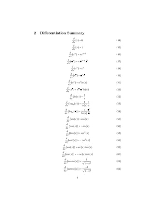 Summary Of Important Laws Of Differentiation And Integration | PDF | Physics | Science