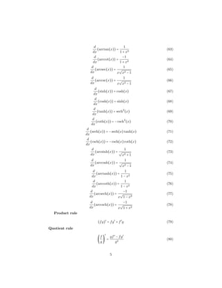 Summary Of Important Laws Of Differentiation And Integration | PDF