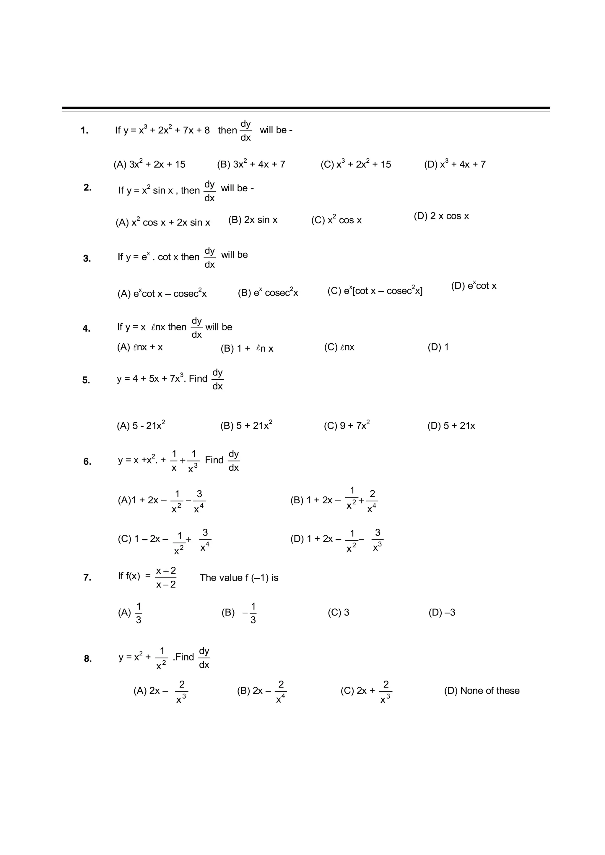 differentiation assignment.pdf for class 11th | PDF