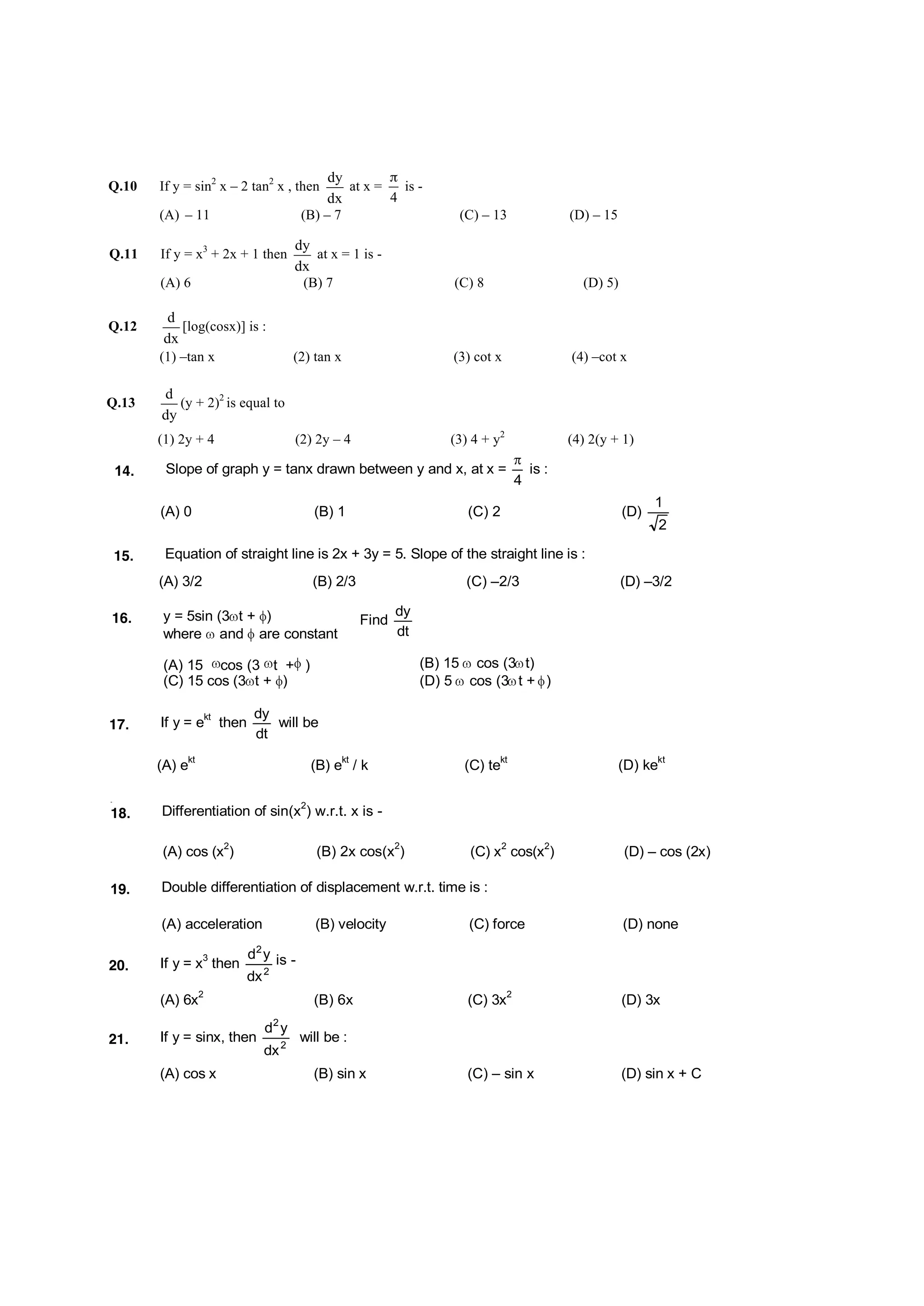 differentiation assignment.pdf for class 11th | PDF