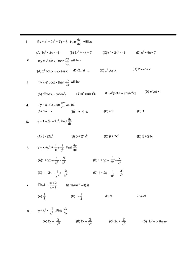 differentiation assignment.pdf for class 11th | PDF | Physics | Science