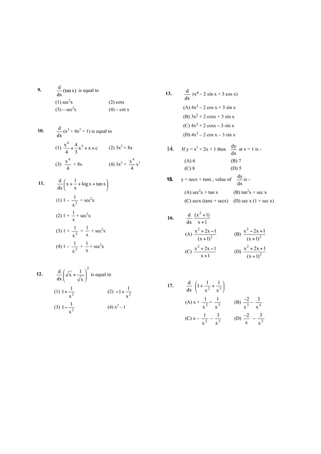 differentiation assignment.pdf for class 11th | PDF | Physics | Science