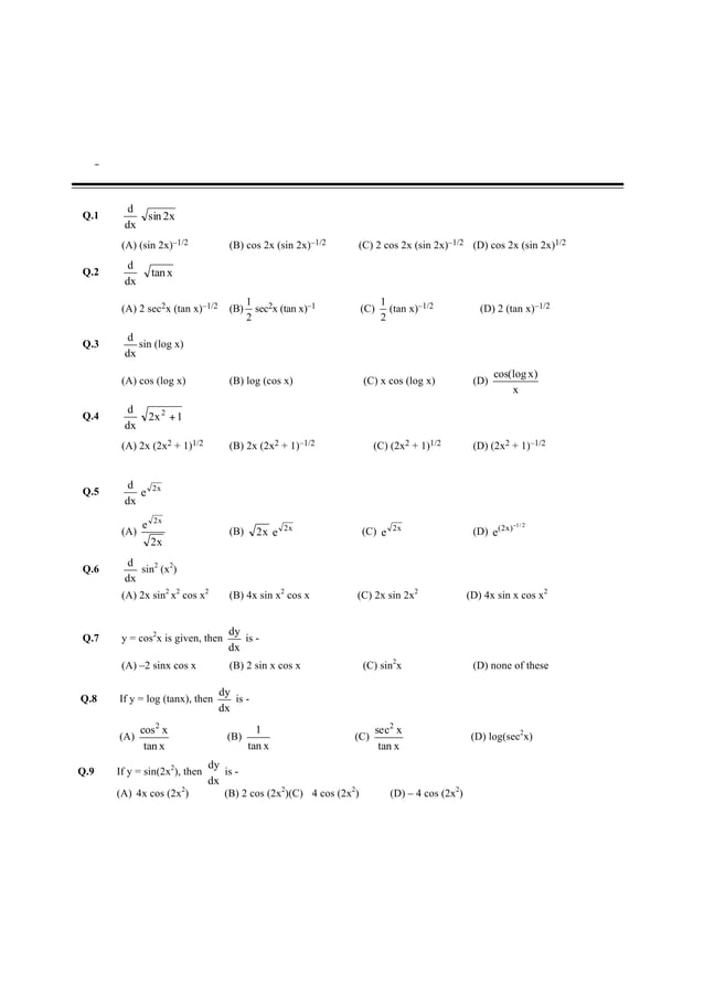 differentiation assignment.pdf for class 11th | PDF | Physics | Science