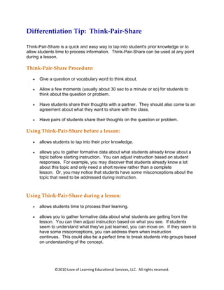 Differentiation tip think pair-share | PDF