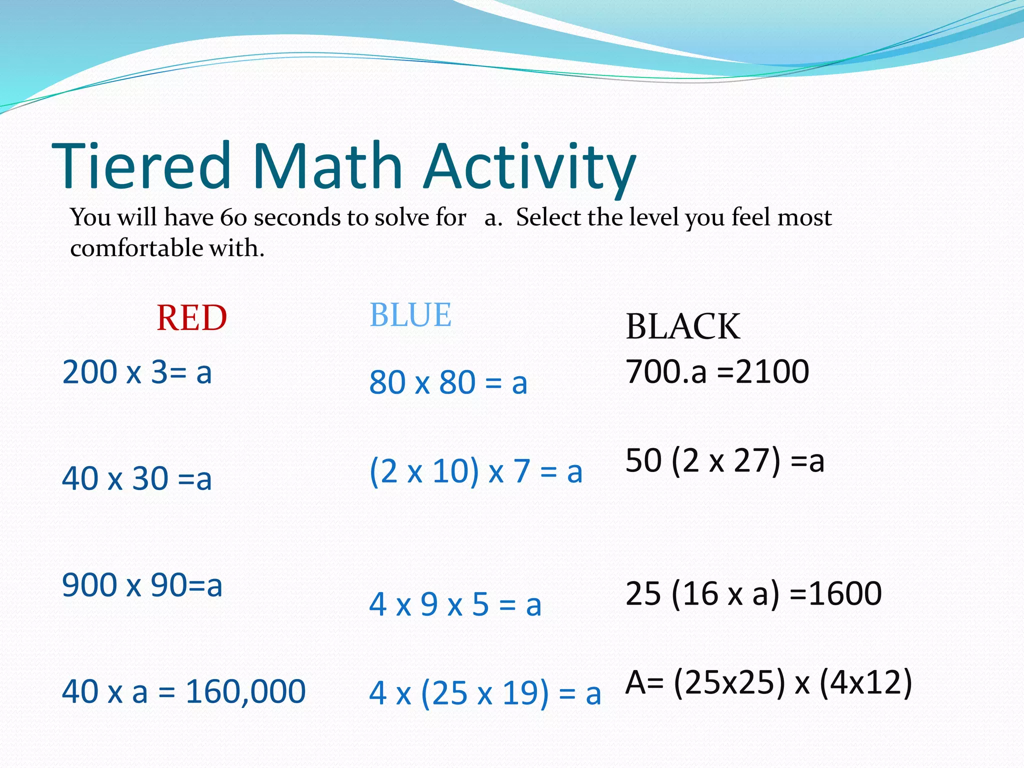 Differentiation using tiered activities | PPTX