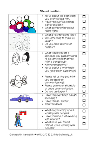 Different interview questions for people to choose from | PDF