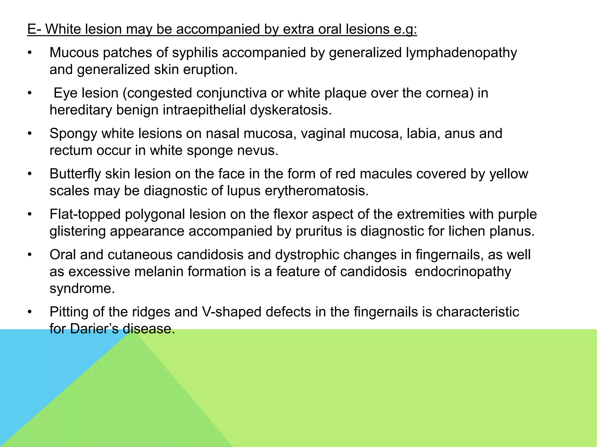 Differentionial diagnosis of red and white lesions.pptx