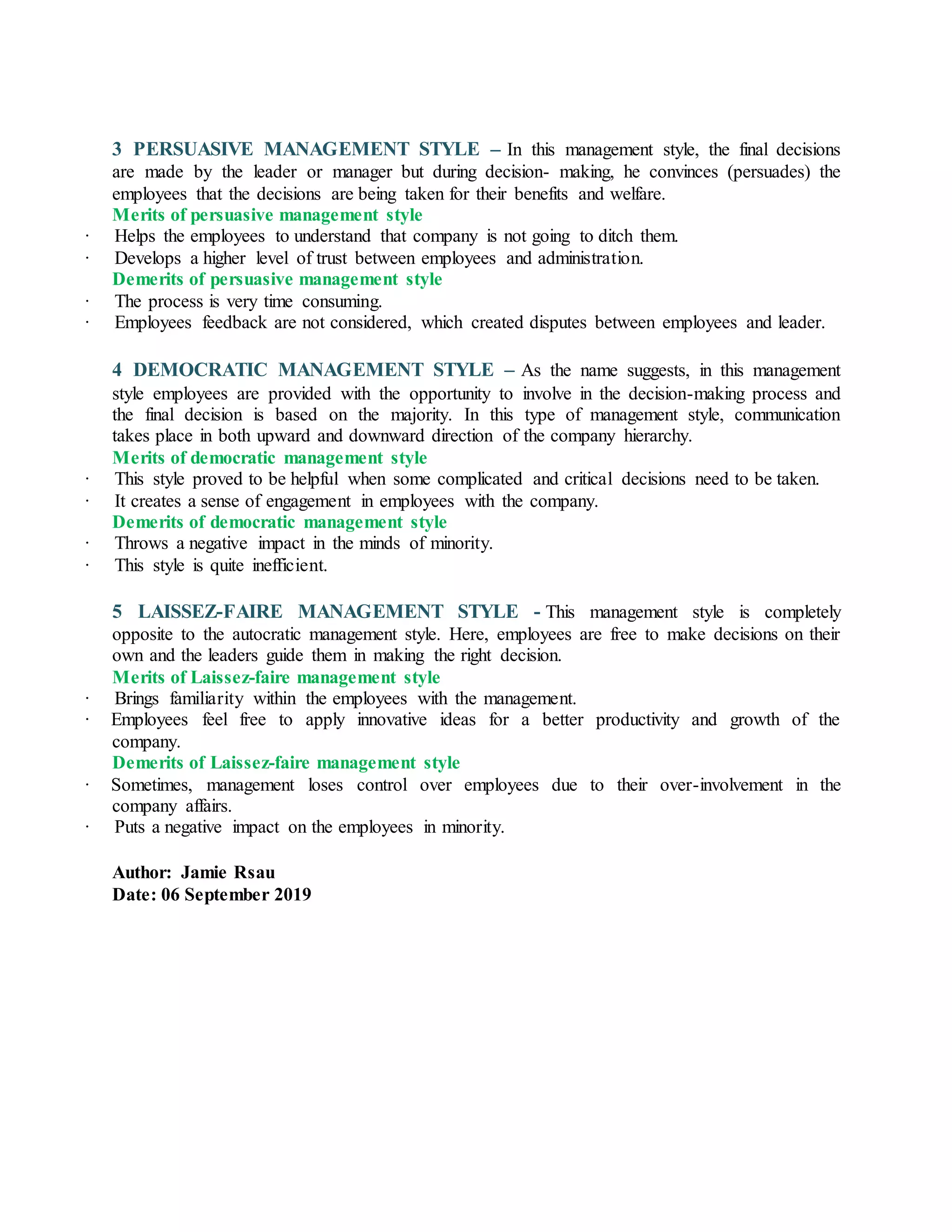 Different management styles | DOCX