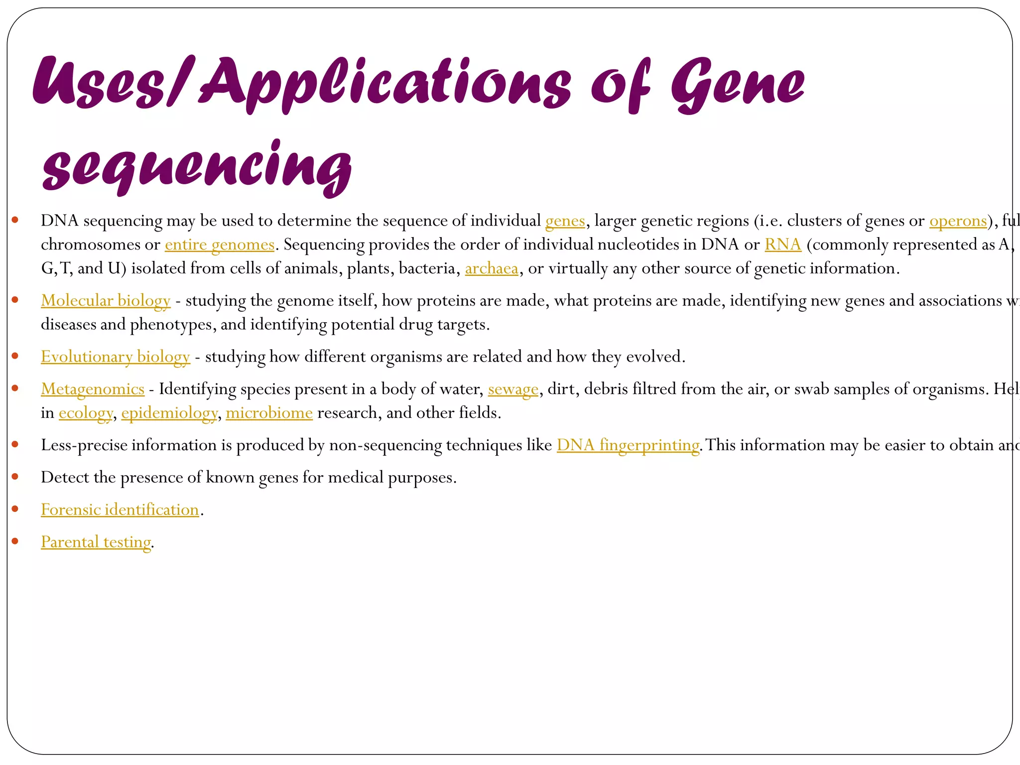 Different methods of gene sequencing durgesh sirohi | PDF