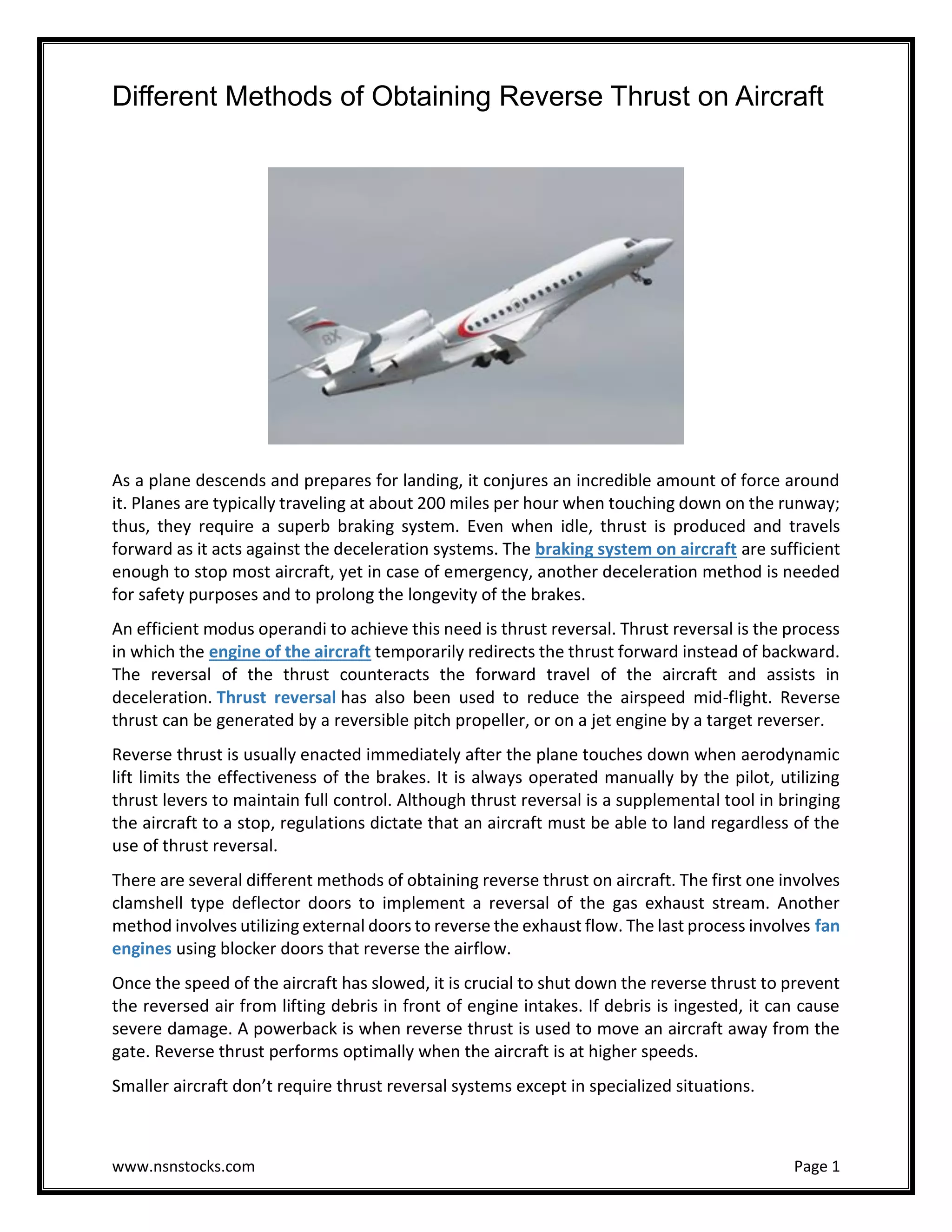 Different methods of obtaining reverse thrust on aircraft - NSN Stocks ...