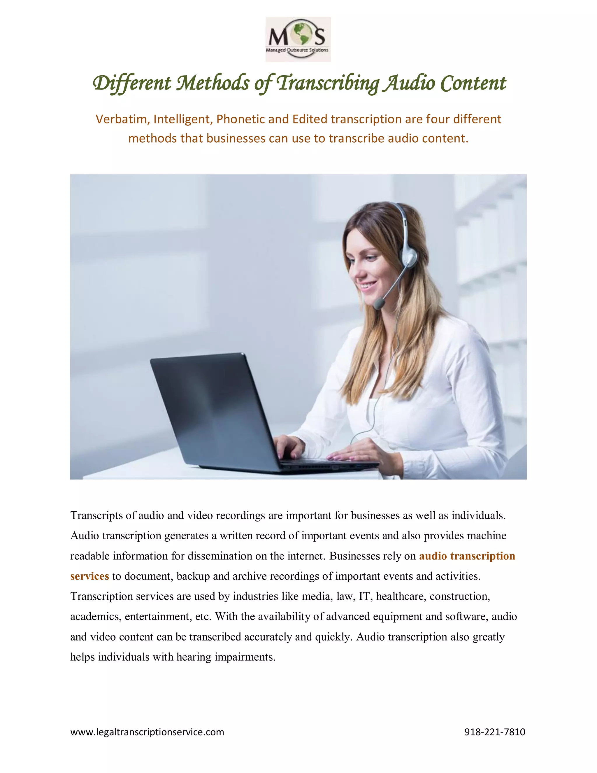 Different Methods of Transcribing Audio Content | PDF