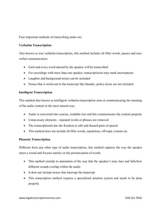 Different Methods of Transcribing Audio Content | PDF