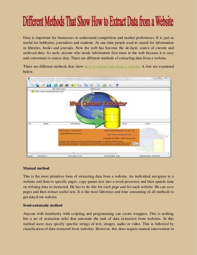Different methods that show how to extract data from a website