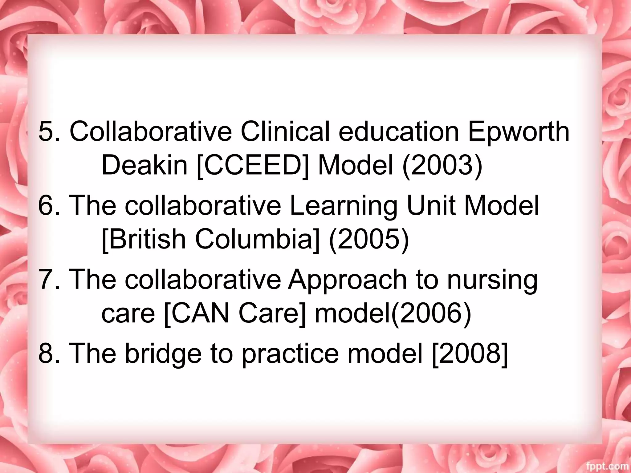 Different models of collaboration between nursing service and | PPTX