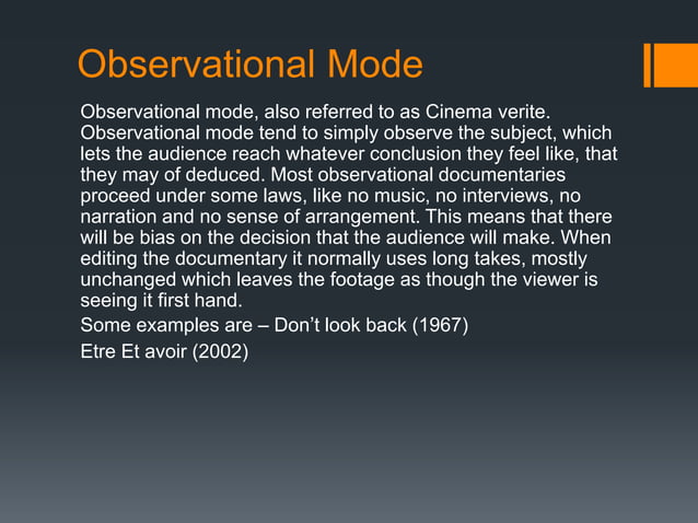 Bill Nichols - 6 modes of documentary | PPTX | Documentary | Genres