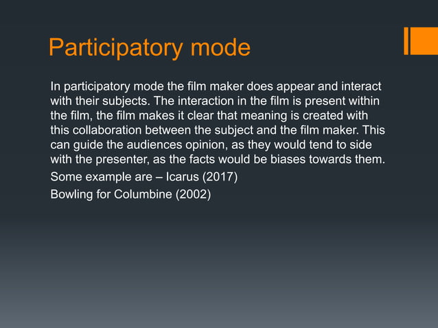 Bill Nichols - 6 modes of documentary | PPTX | Documentary | Genres