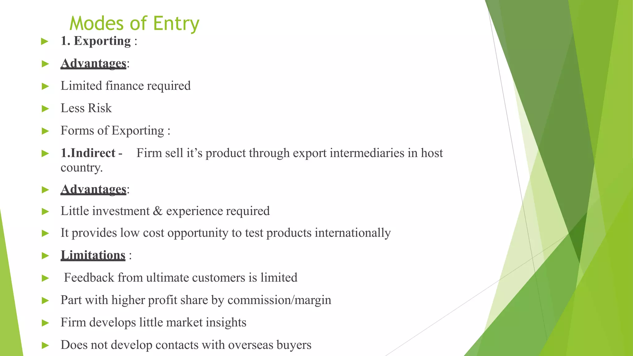 Different modes of entry into international market | PPTX | Business ...