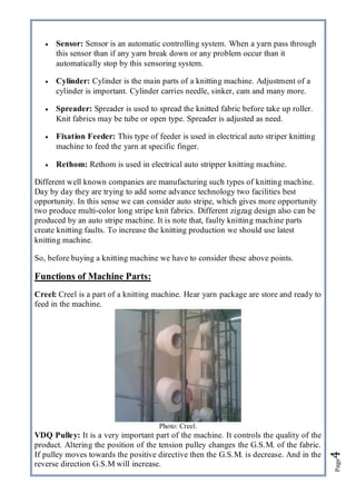 Different parts of knitting machine and parameter | PDF