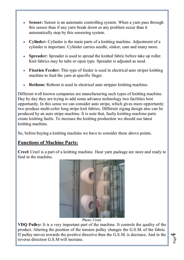 Different parts of knitting machine and parameter | PDF | Needlework ...
