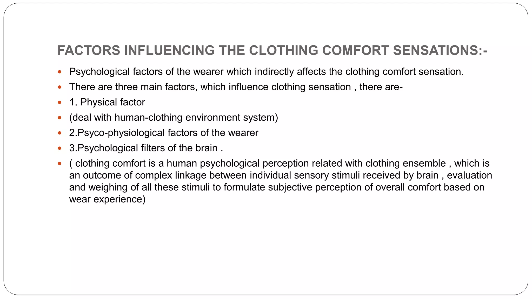 Different psyco physics law of clothing comfort | PPTX | Physics | Science