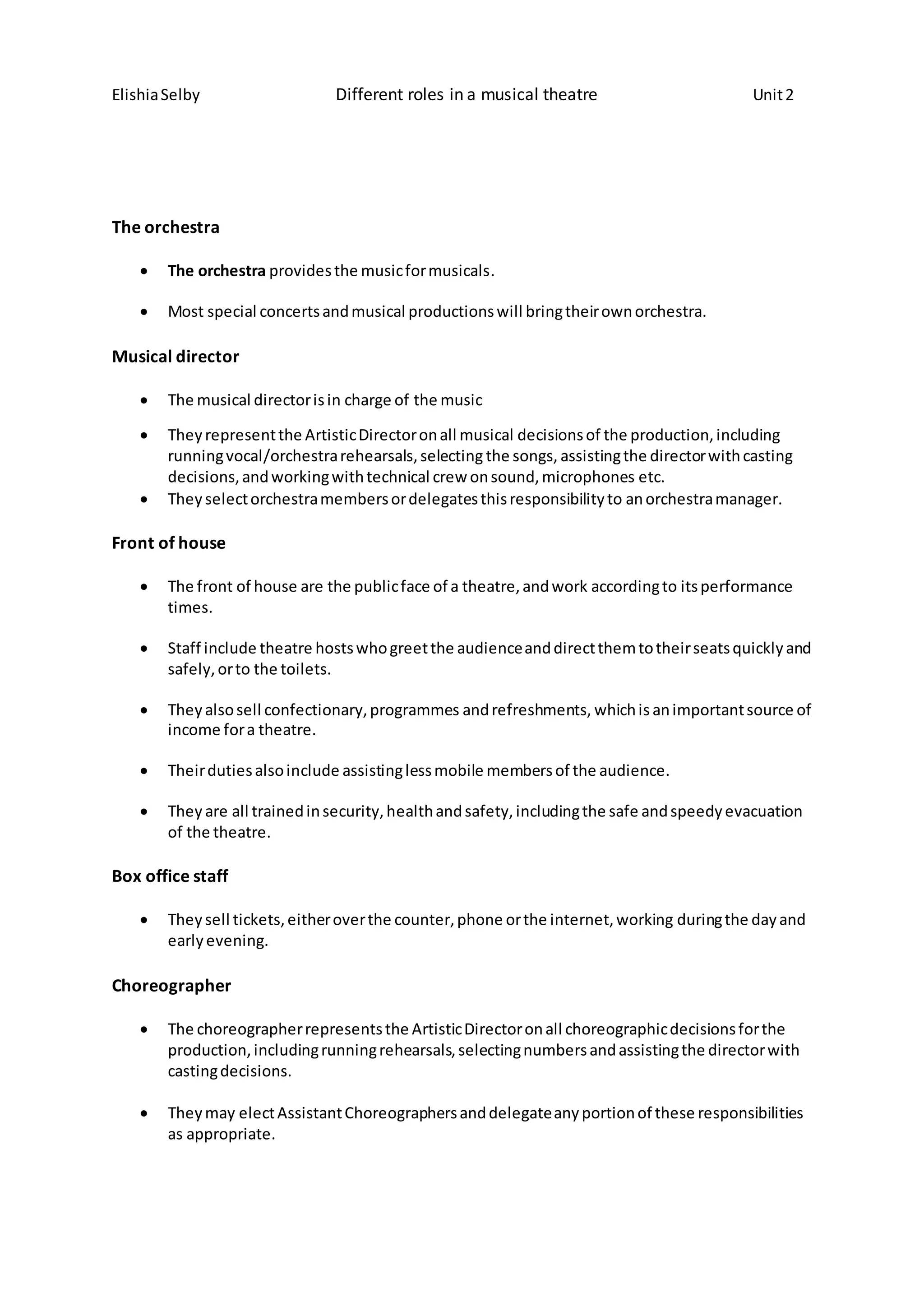 Different roles in a musical theatre | DOCX