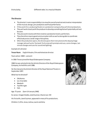 Different roles in a musical theatre | DOCX