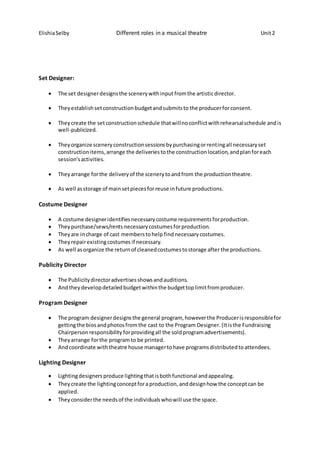 Different roles in a musical theatre | DOCX