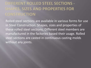 Different rolled steel bars and sections | PPTX