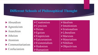 Different school of thoughts in phiosophy | PPTX