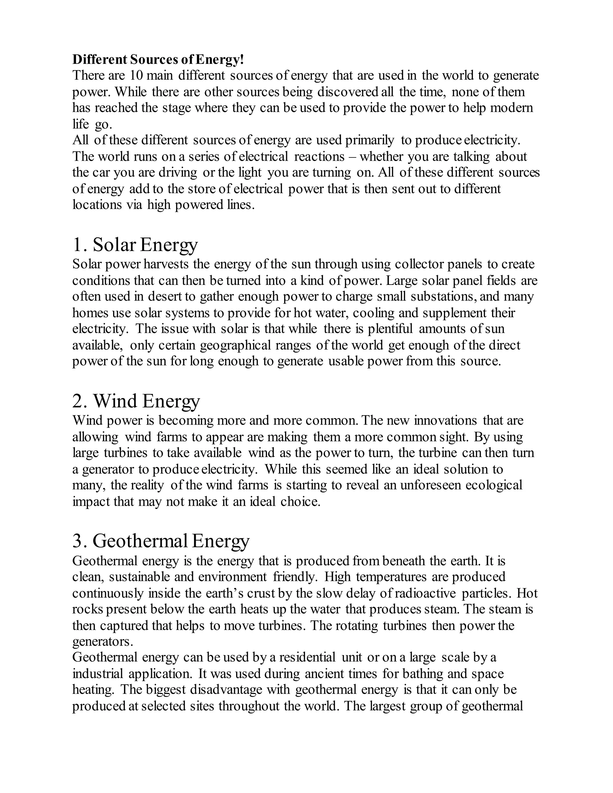 Different sources of energy | DOCX