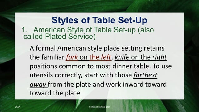 TABLE SET UP AND DIFFERENT TABLE GUIDELINES.pptx | Food & Drink