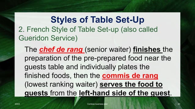 TABLE SET UP AND DIFFERENT TABLE GUIDELINES.pptx | Food & Drink