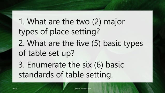 TABLE SET UP AND DIFFERENT TABLE GUIDELINES.pptx | Food & Drink