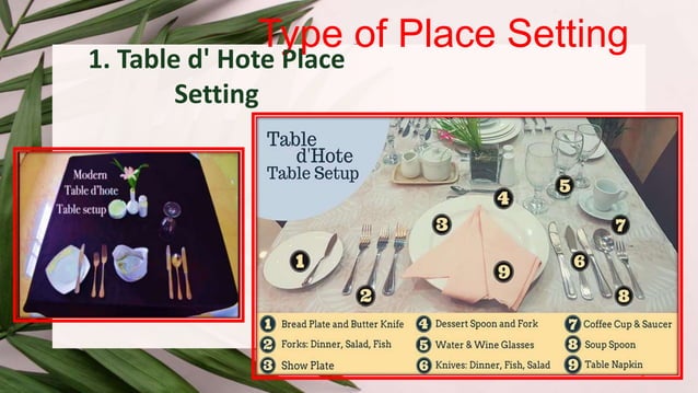 TABLE SET UP AND DIFFERENT TABLE GUIDELINES.pptx | Food & Drink