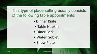 Different Styles of Table Set up in food bs | PPTX