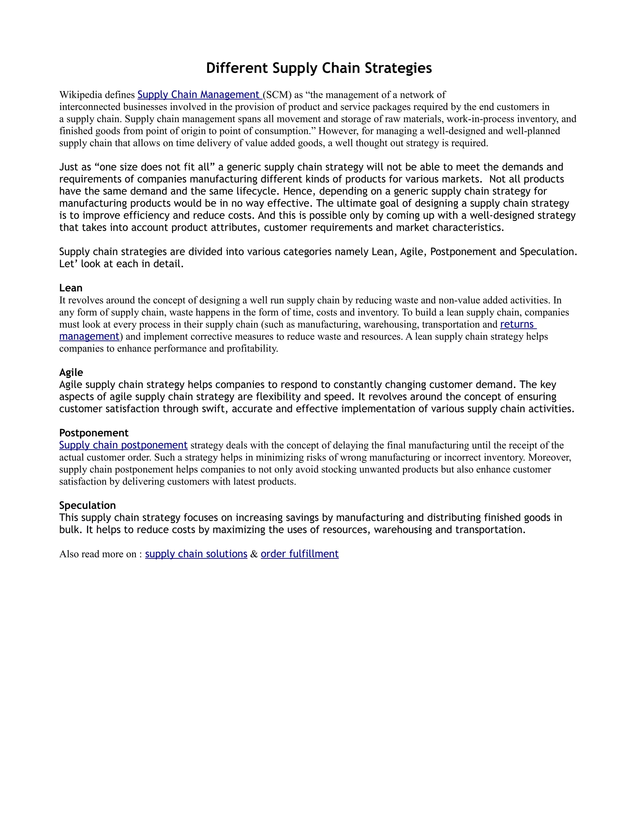 Different supply chain strategies | PDF
