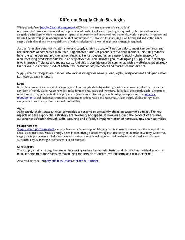 Different supply chain strategies | PDF