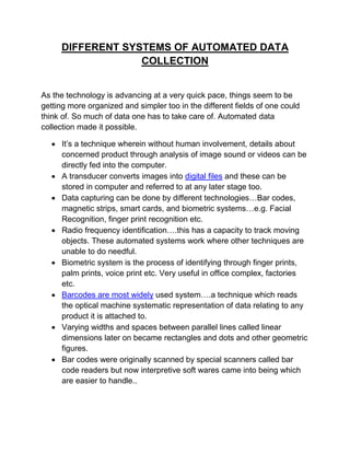 DIFFERENT SYSTEMS OF AUTOMATED DATA COLLECTION | PDF | Computing ...