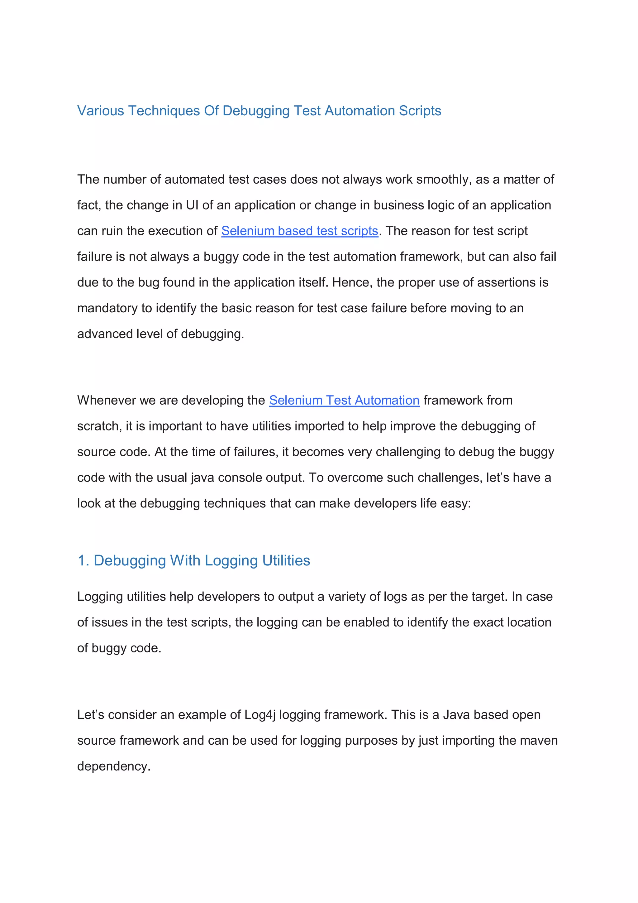 Different Techniques Of Debugging Selenium Based Test Scripts.pdf Different Techniques Of Debugging Selenium Based Test Scripts.pdf