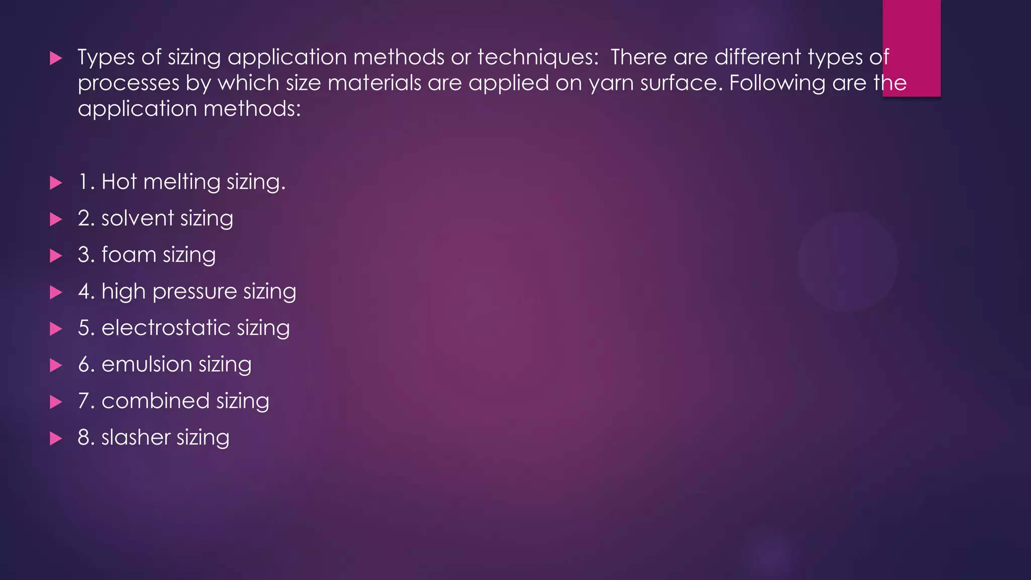 Different techniques of sizing | PDF