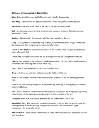 Different terminologies in badminton | DOCX