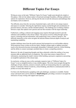 Different Topics For Essays. University of Illinois Chicago School of ...