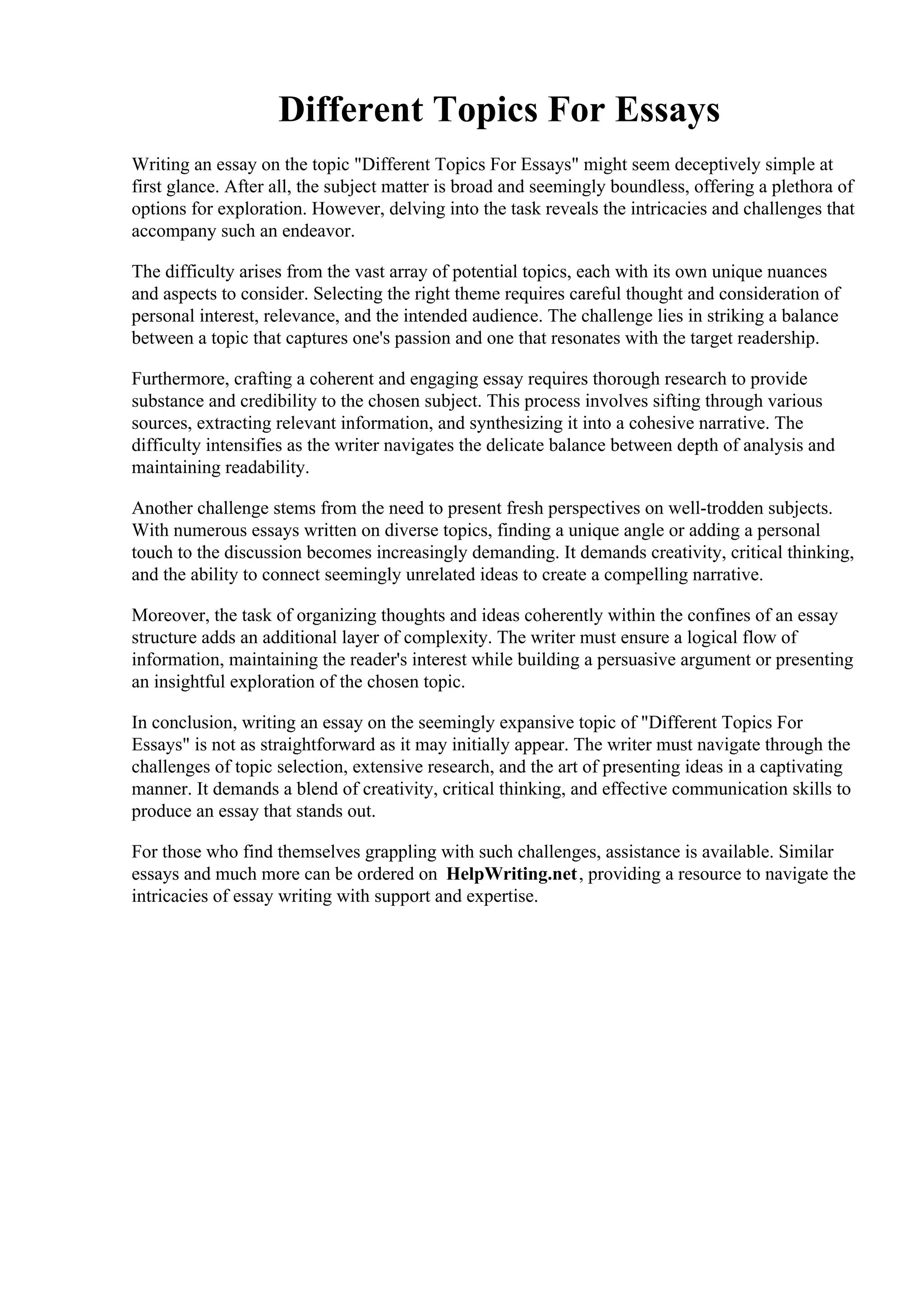 Different Topics For Essays | PDF