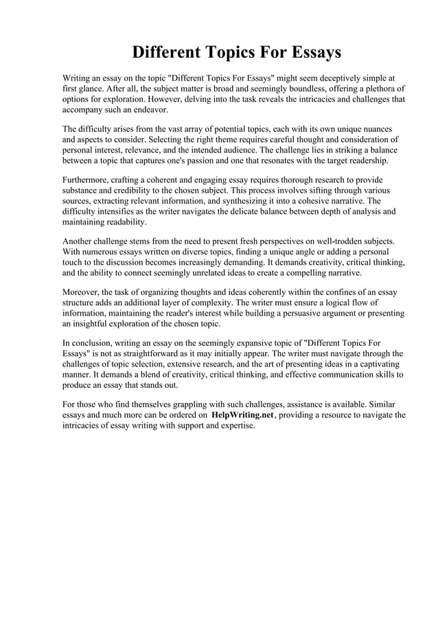 Different Topics For Essays | PDF