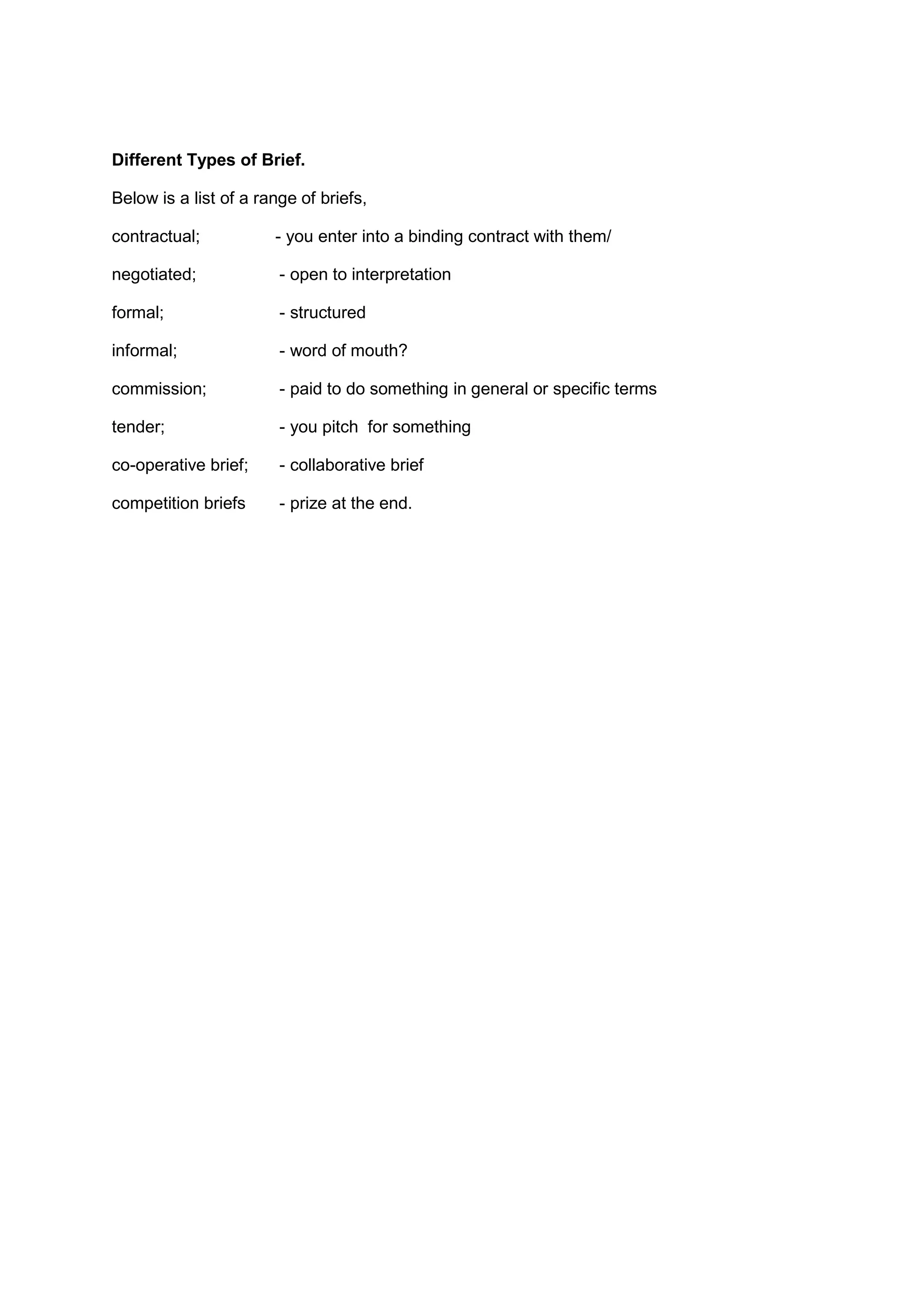Different types of brief | DOCX
