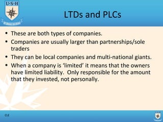 Different Types Of Business (Ltd And Plc) Part 2 T1 | PPT | Business ...