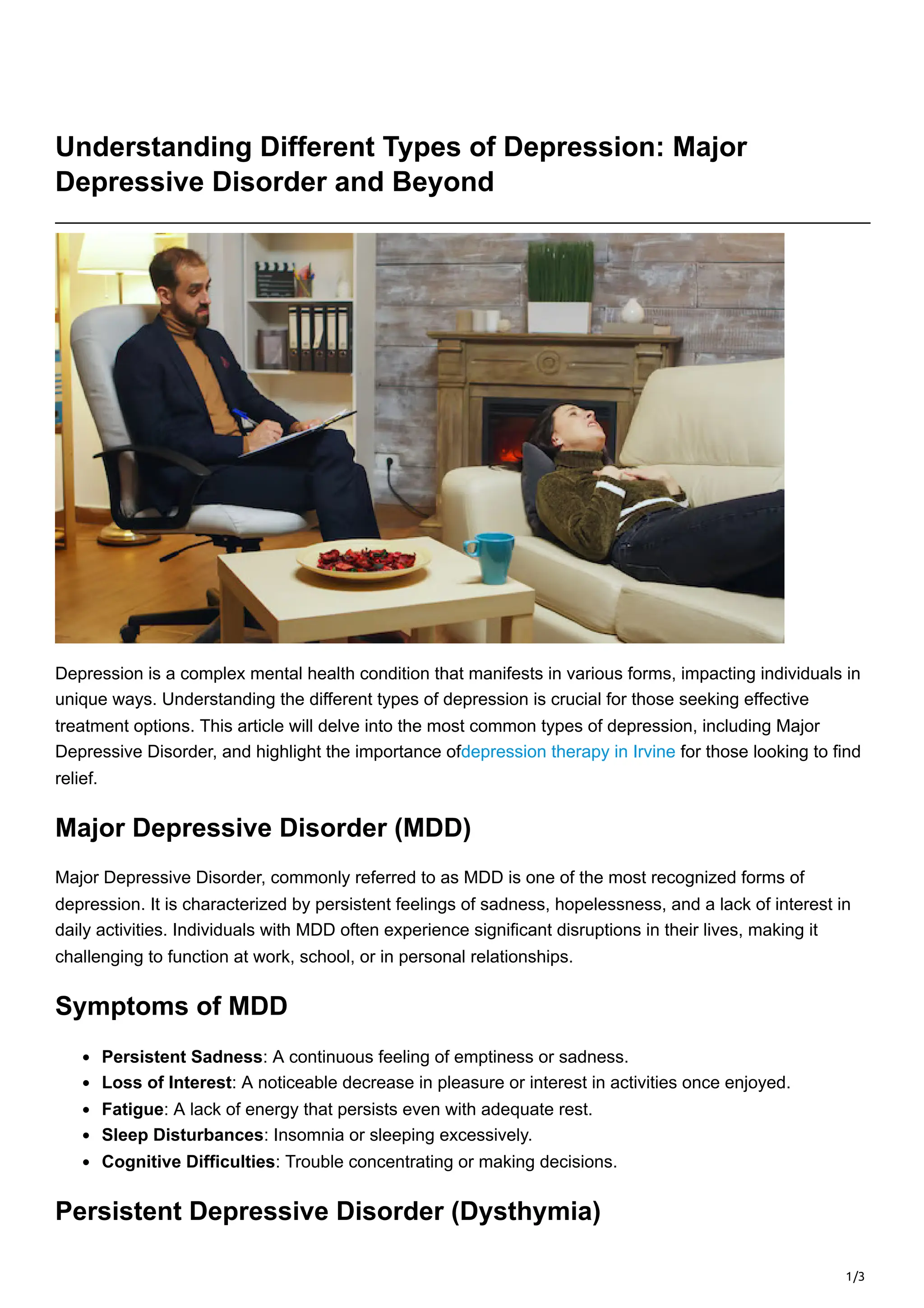 Different Types of Depression Major Depressive Disorder and Beyond.pdf ...